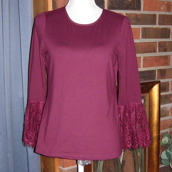 Melissa Paige | Tops | Melissa Paige Burgundy Lace Bell Sleeve Top S ...